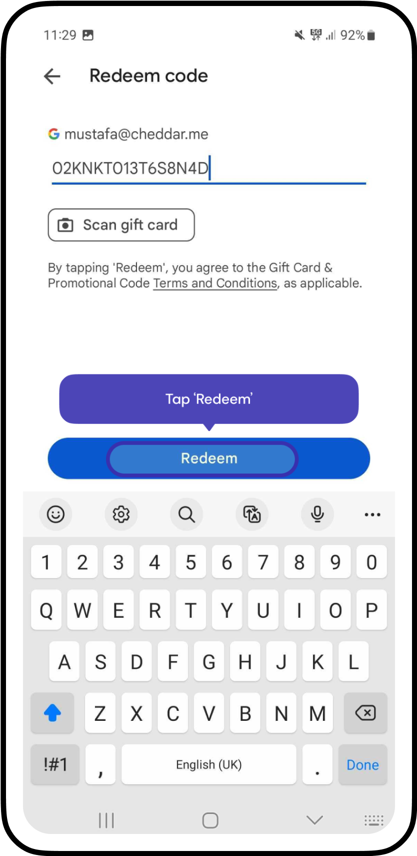 How to redeem Google Play gift cards – Cheddar support